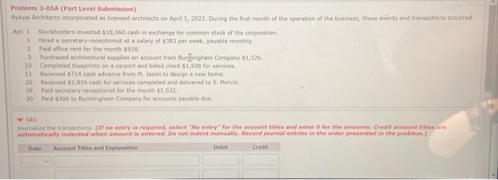Solved Problem 3-05A (Part Level Submission) Ayeyal | Chegg.com