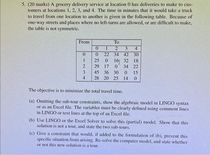 Solved q5 . solve using lingo only (not excel solver) or | Chegg.com