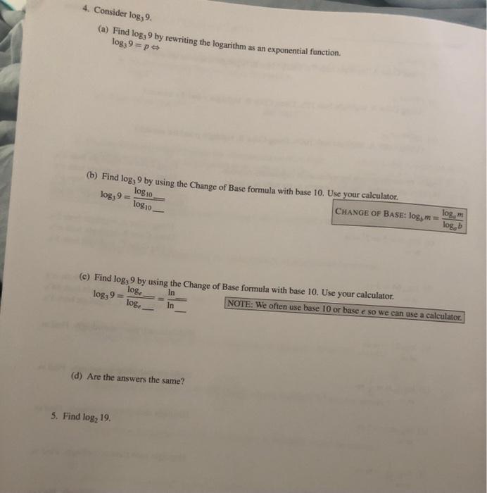 Solved 4. Consider log39. (a) Find log39 by rewriting the | Chegg.com