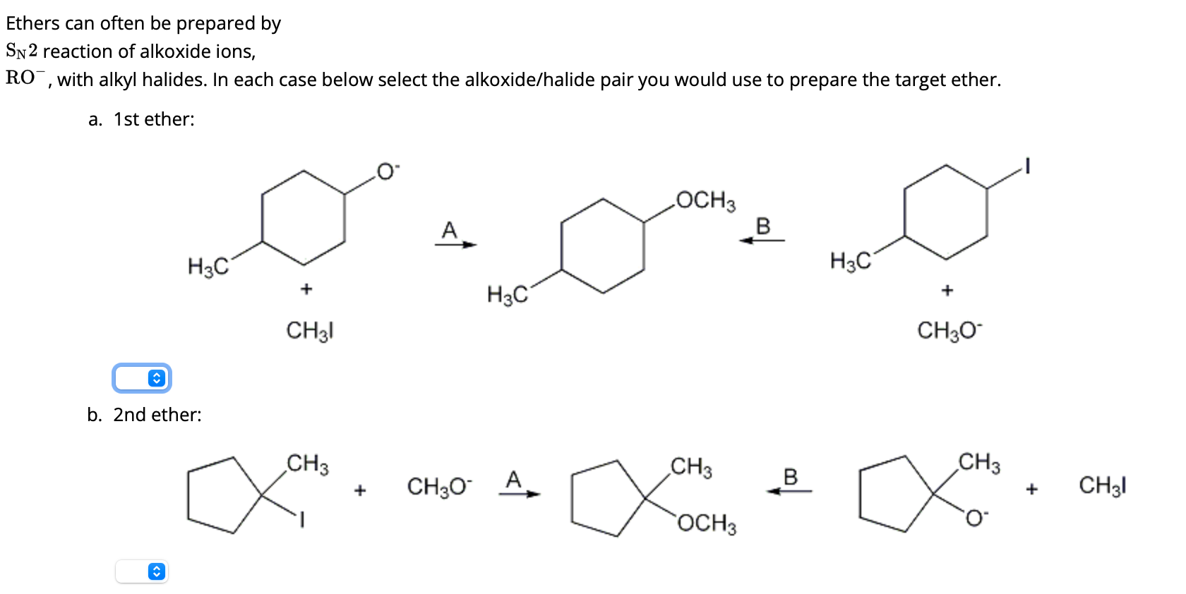 Solved SN2 ﻿reaction of alkoxide ions,RO-, ﻿with alkyl | Chegg.com