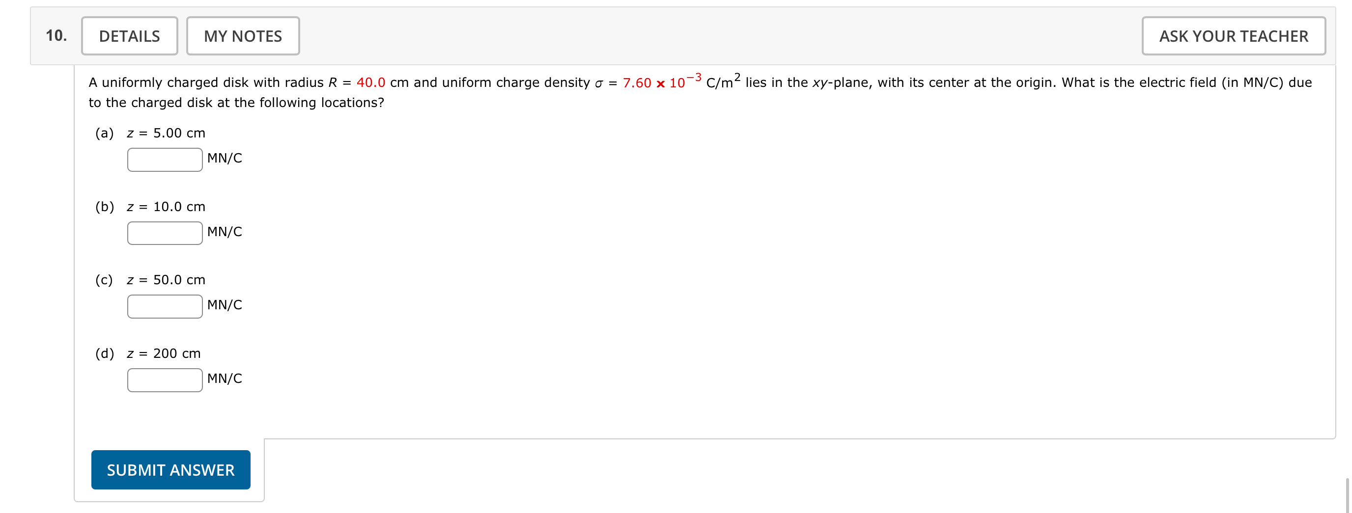 to the charged disk at the following | Chegg.com