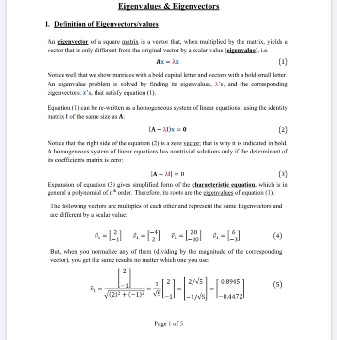 Solved Eigenvalues & Eigenvectors 1. Definition of | Chegg.com