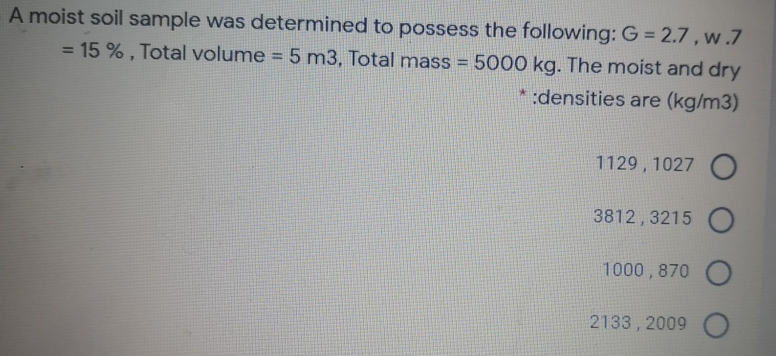 Solved A moist soil sample was determined to possess the | Chegg.com