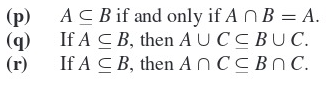 Solved (p) ﻿AsubeB if and only if A∩B=A.(q) ﻿If AsubeB, then | Chegg.com