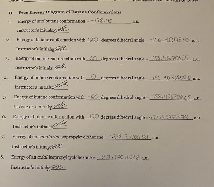 II. Free Energy Diagram of Butane Conformations 1. | Chegg.com