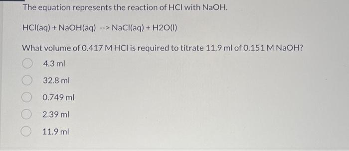 Solved The equation represents the reaction of HCl with | Chegg.com