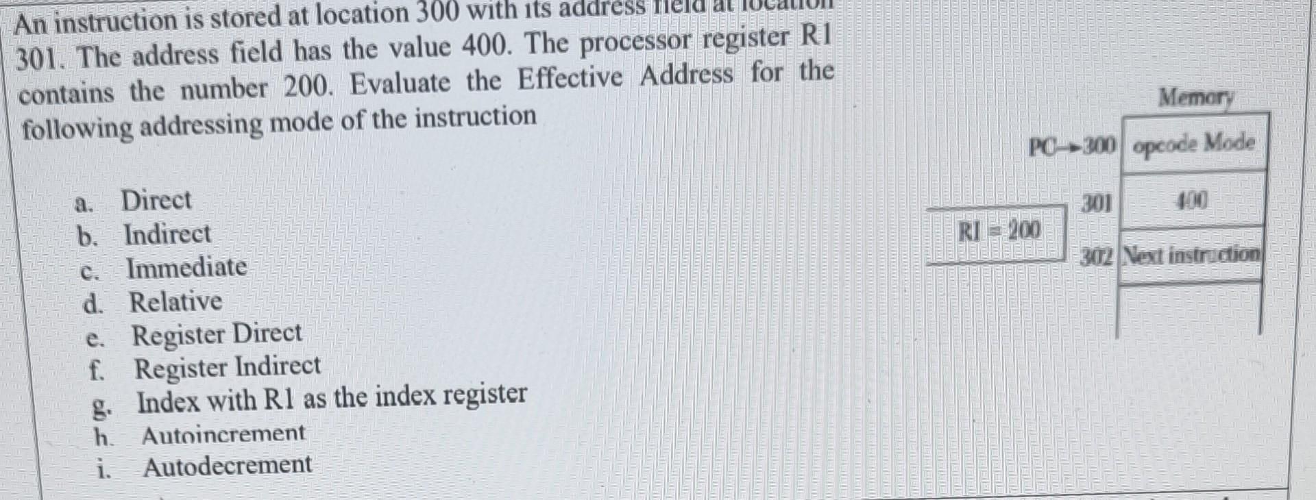 Solved An instruction is stored at rocalle R1 301. The | Chegg.com