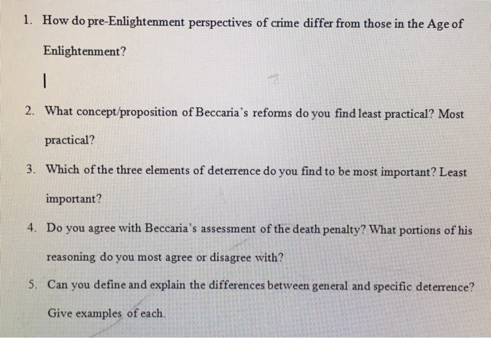 Solved 1. How do pre-Enlightenment perspectives of crime | Chegg.com