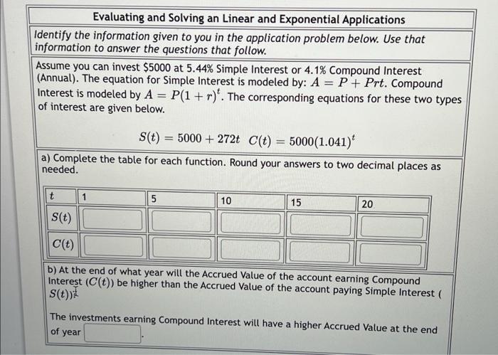 Solved Evaluating and Solving an Linear and Exponential | Chegg.com