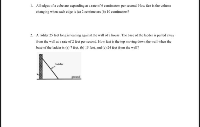 Solved 1. All edges of a cube are expanding at a rate of 6 | Chegg.com