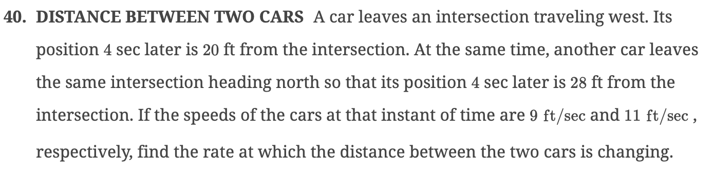 Solved DISTANCE BETWEEN TWO CARS A car leaves an | Chegg.com