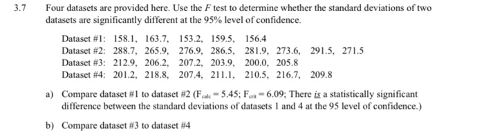 Solved 3.7 Four datasets are provided here. Use the F test | Chegg.com