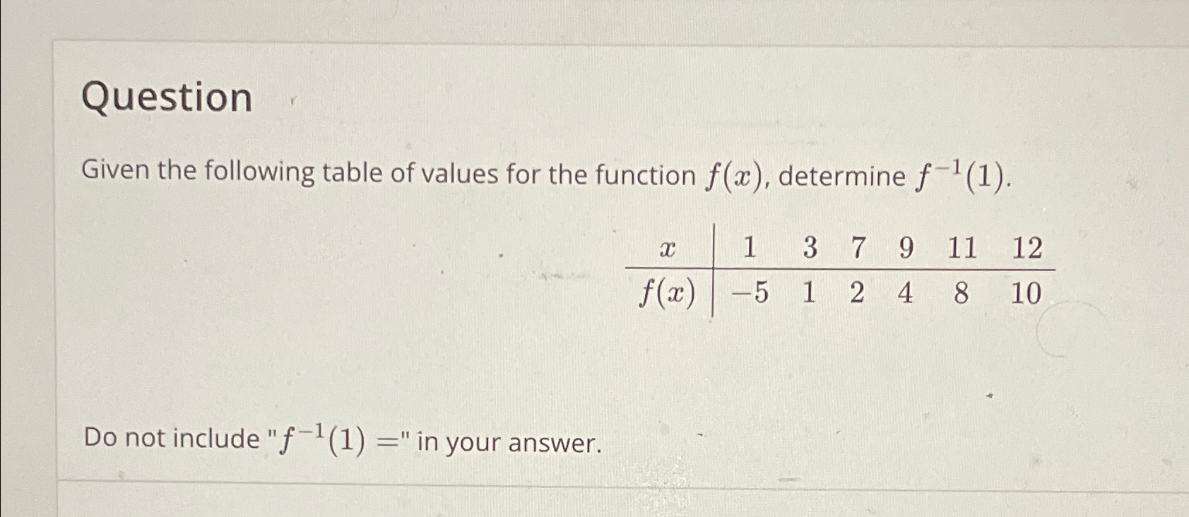 Solved QuestionGiven the following table of values for the | Chegg.com