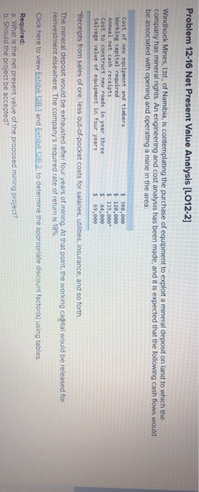 Solved Problem 12-16 Net Present Value Analysis [LO12-2] | Chegg.com