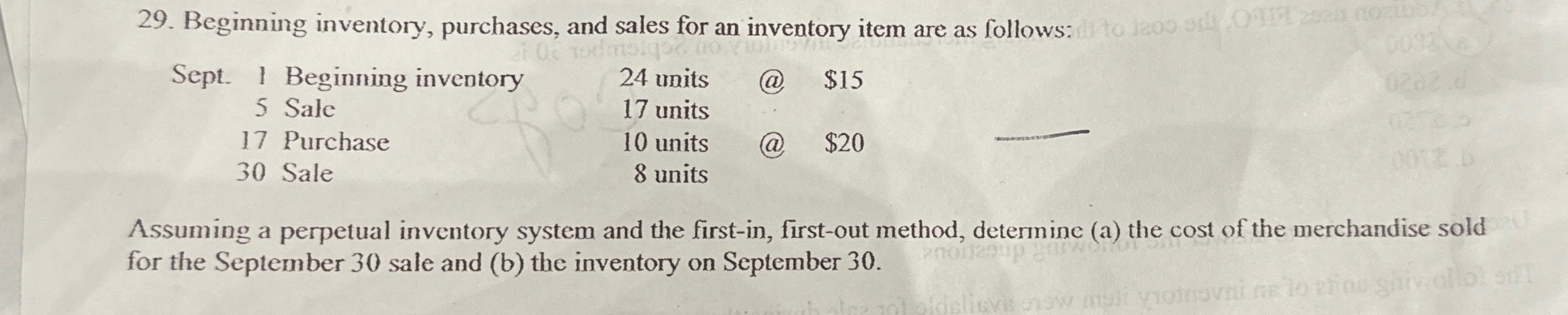 Solved Beginning inventory, purchases, and sales for an | Chegg.com