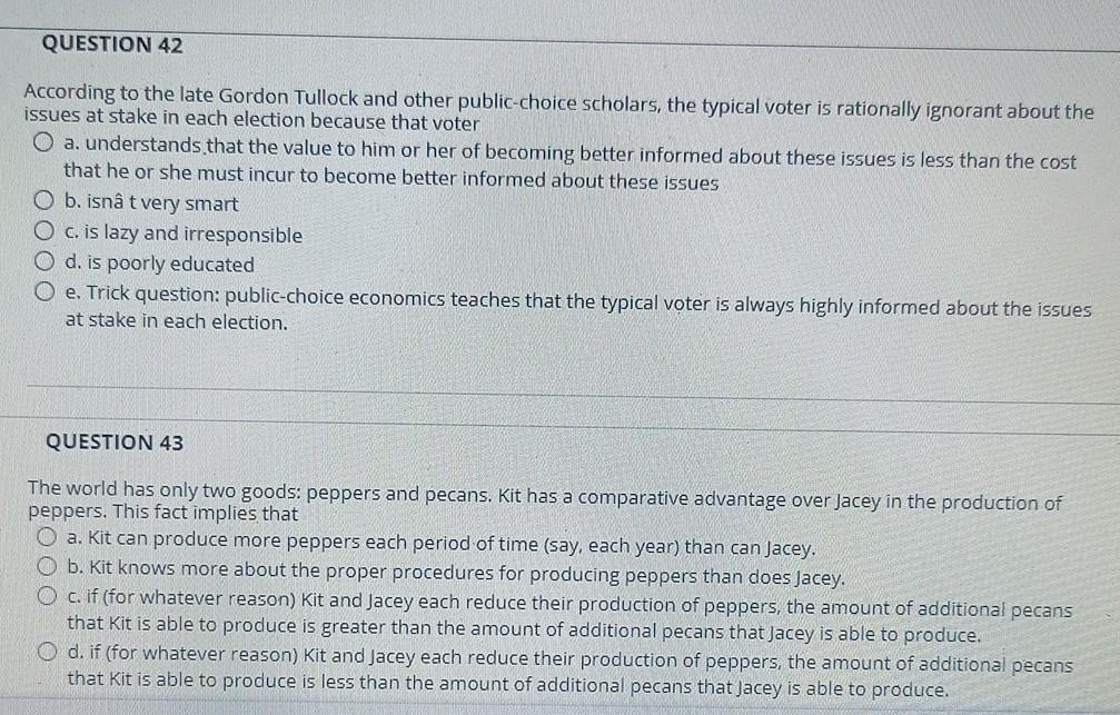Solved QUESTION 42 According to the late Gordon Tullock and | Chegg.com