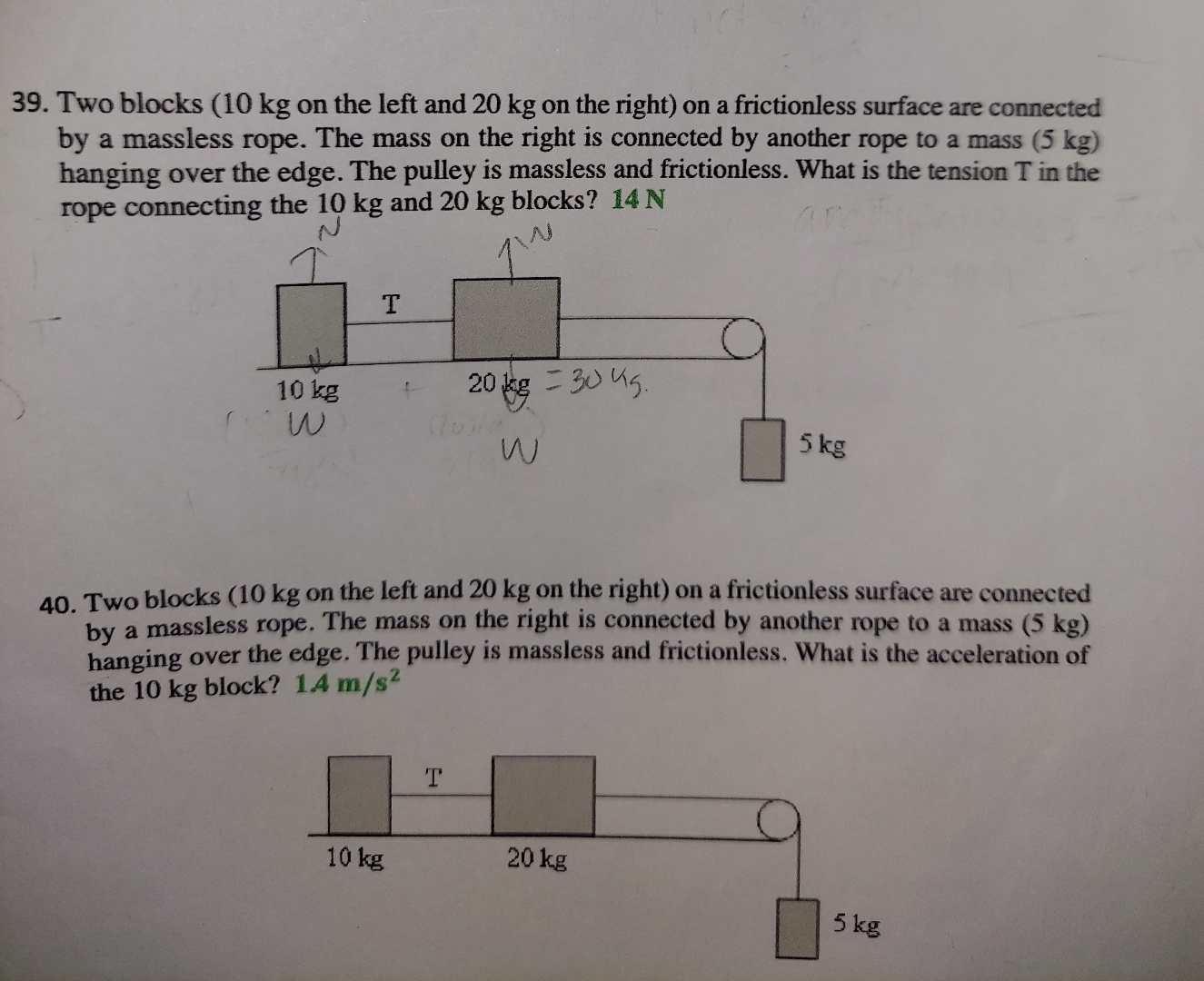 Solved 1. ﻿Two blocks ( 10 ﻿kg on the left and 20 ﻿kg on the | Chegg.com