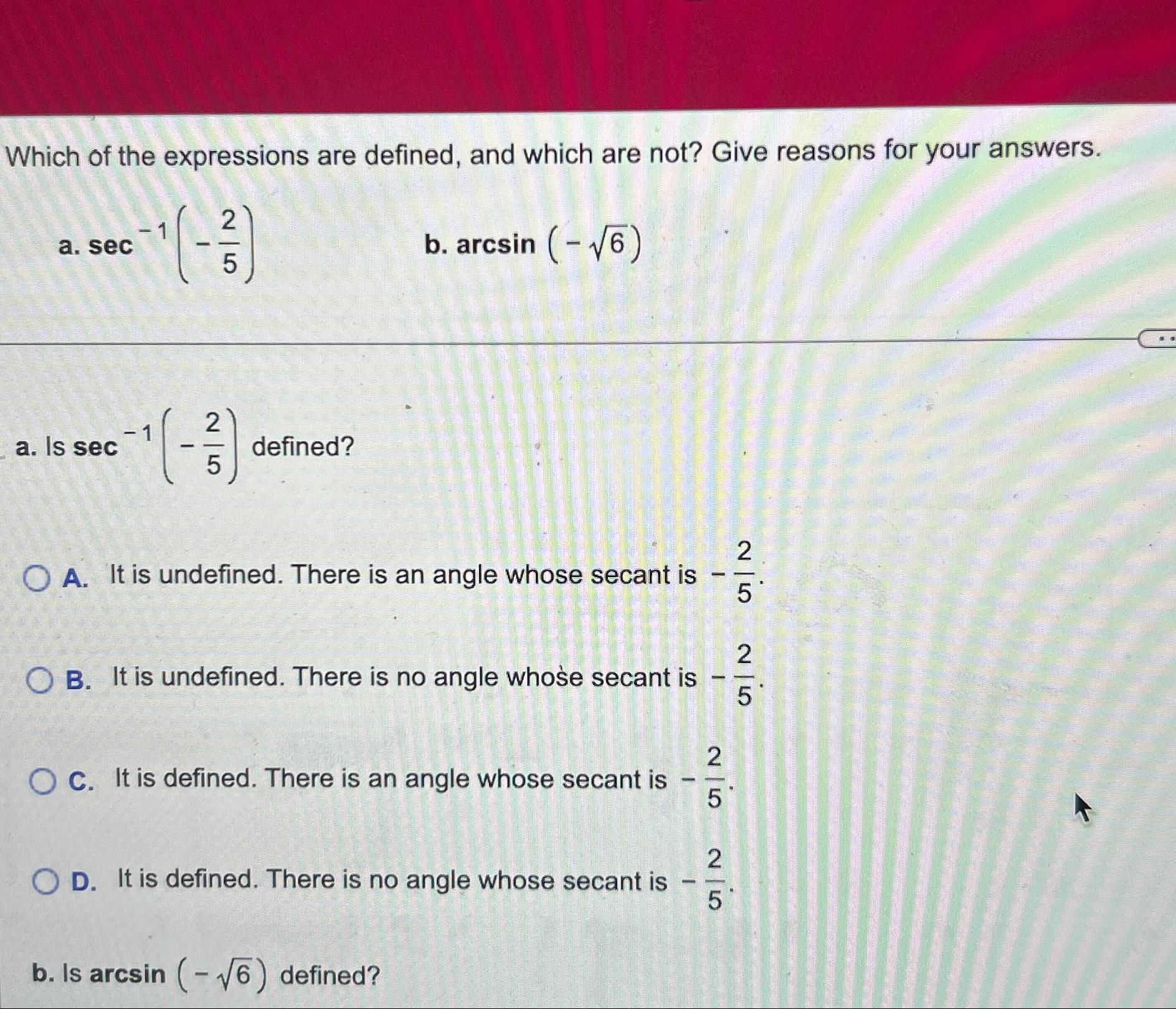 Solved Which of the expressions are defined, and which are | Chegg.com