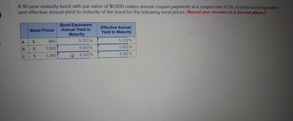 Solved A 10-year maturity bond with par value of $1,000 | Chegg.com