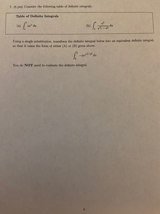 Solved 7. (6 pts) Consider the following table of definite | Chegg.com