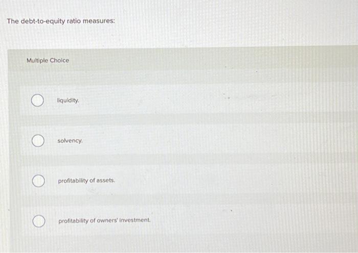 Solved The debt-to-equity ratio measures: Multiple Choice | Chegg.com