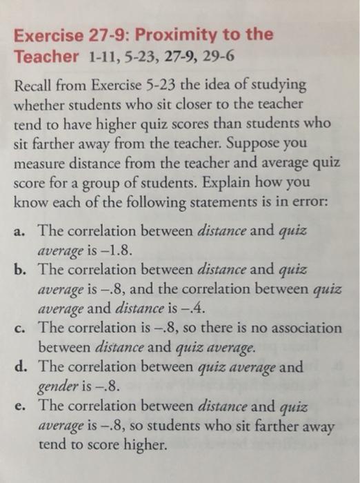Solved Exercise 27-9: Proximity to the Teacher 1-11, 5-23, | Chegg.com