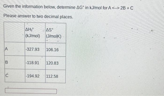 Solved Given the information below, determine \\( \\Delta | Chegg.com