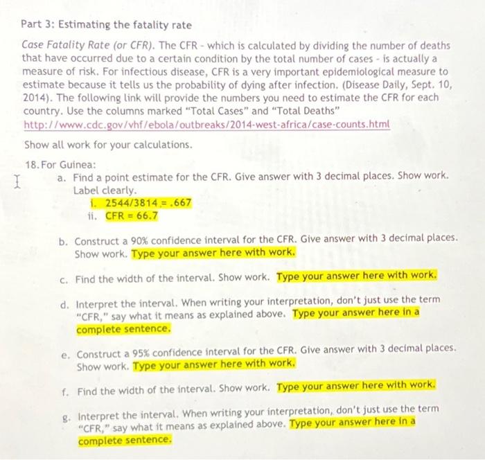 Solved Part 3: Estimating the fatality rate Case Fatality | Chegg.com