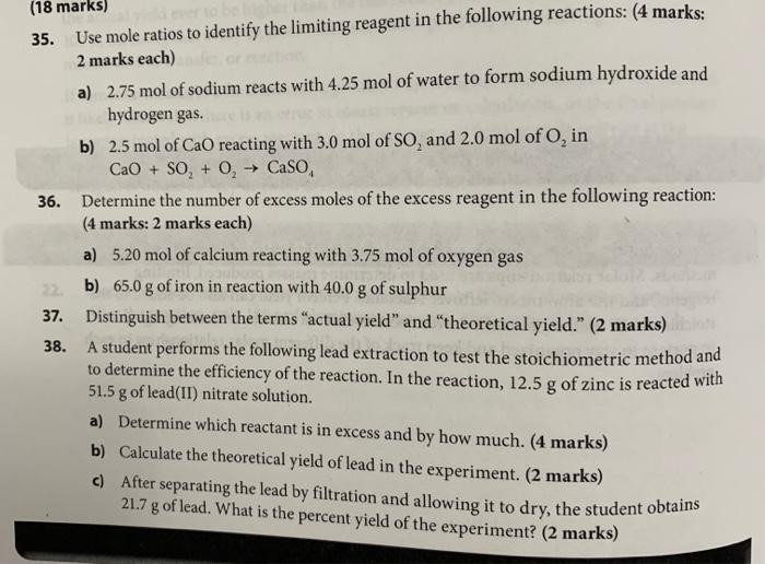 Solved 35. Use mole ratios to identify the limiting reagent | Chegg.com