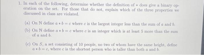 Solved 1. In each of the following, determine whether the | Chegg.com