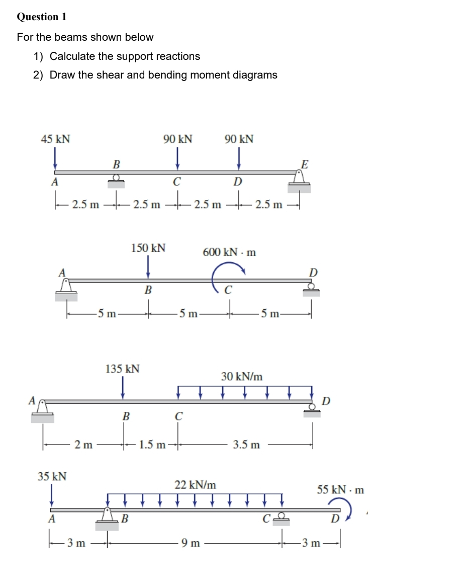 Solved Question 1For the beams shown belowCalculate the | Chegg.com