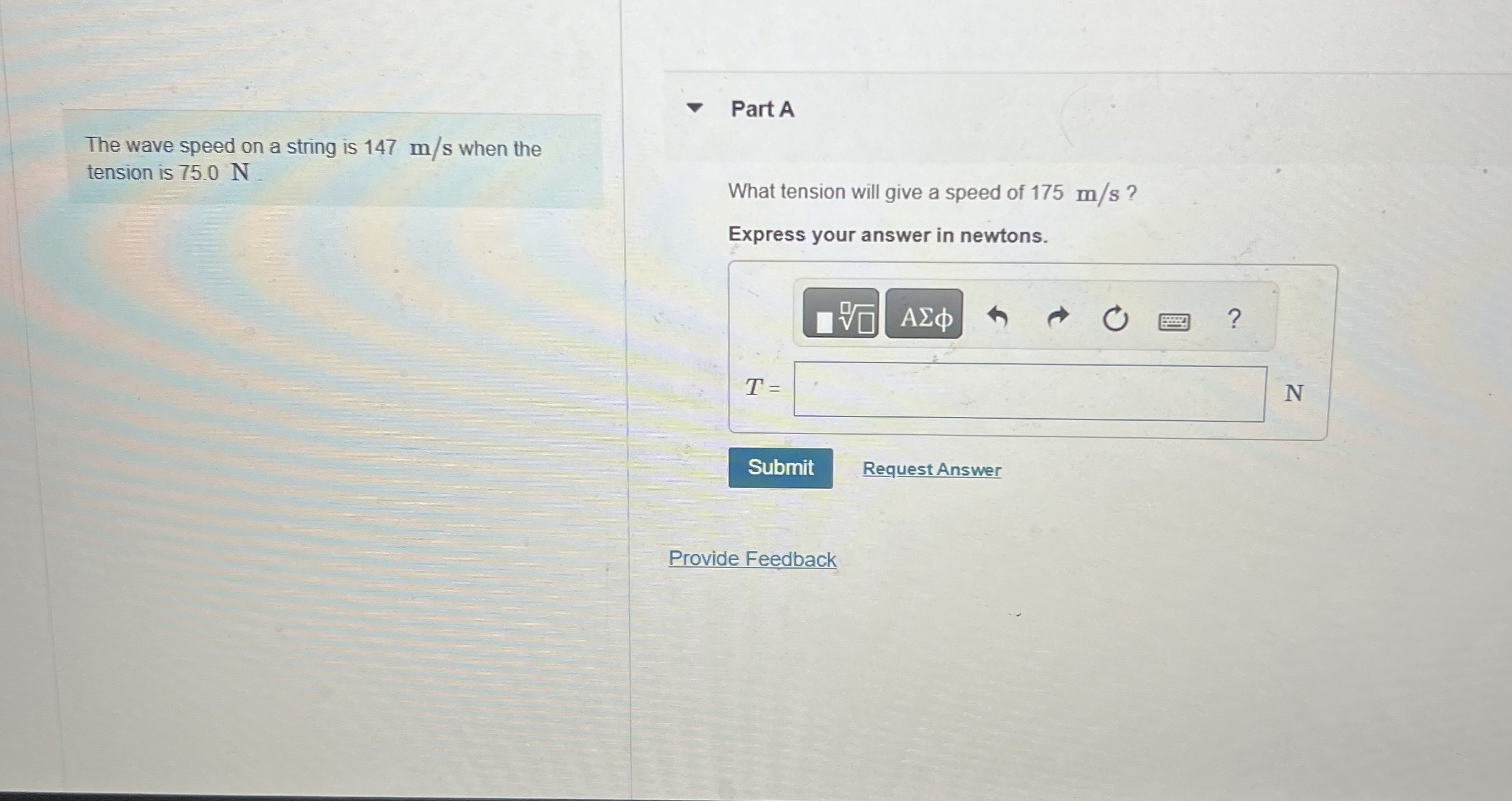 Solved The wave speed on a string is 147ms ﻿when the tension | Chegg.com