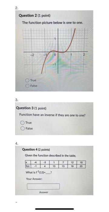 Solved The function picture below is one to one. True False | Chegg.com