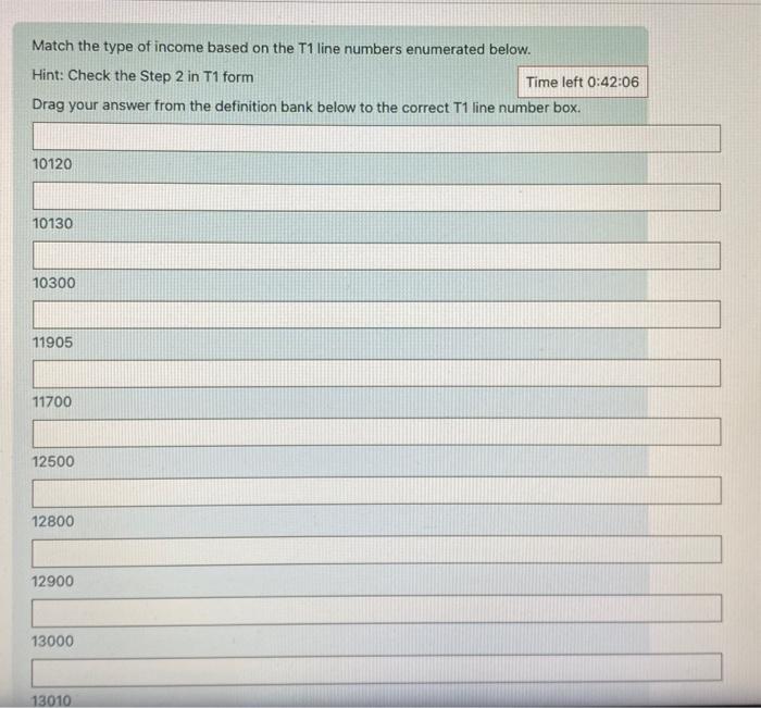 Solved Match the type of income based on the T1 line numbers | Chegg.com