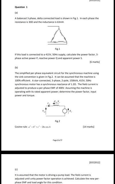Solved Question 1 (a) A balanced 3-phase, delta connected | Chegg.com