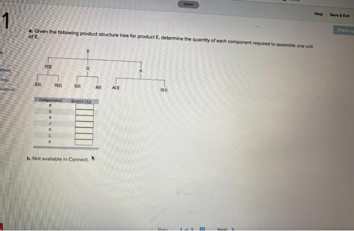 Solved a. Given the following product structure tree for | Chegg.com