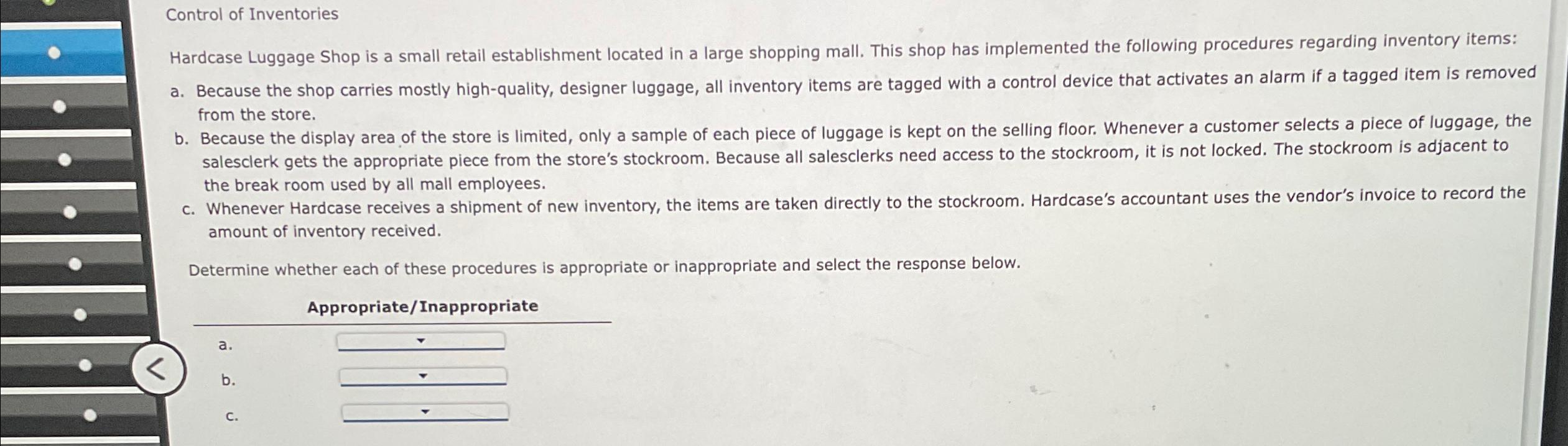 Solved Control of Inventories from the store. the break room | Chegg.com