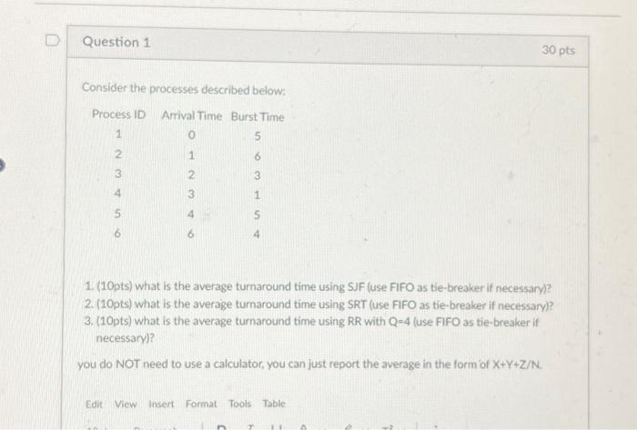 Solved Consider the processes described below: 1. (10pts) | Chegg.com