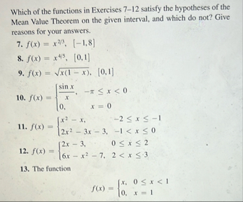 Solved Which of the functions in Exercises 7-12 ﻿satisfy the | Chegg.com