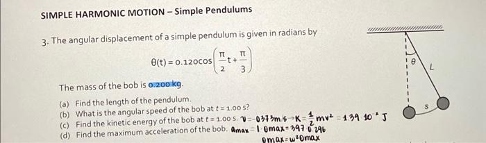 Solved 3. The angular displacement of a simple pendulum is | Chegg.com