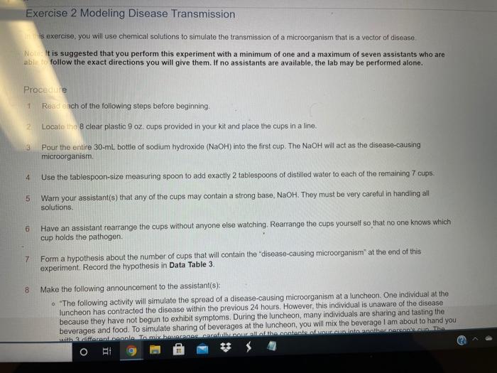 Exercise 2 Modeling Disease Transmission and is | Chegg.com