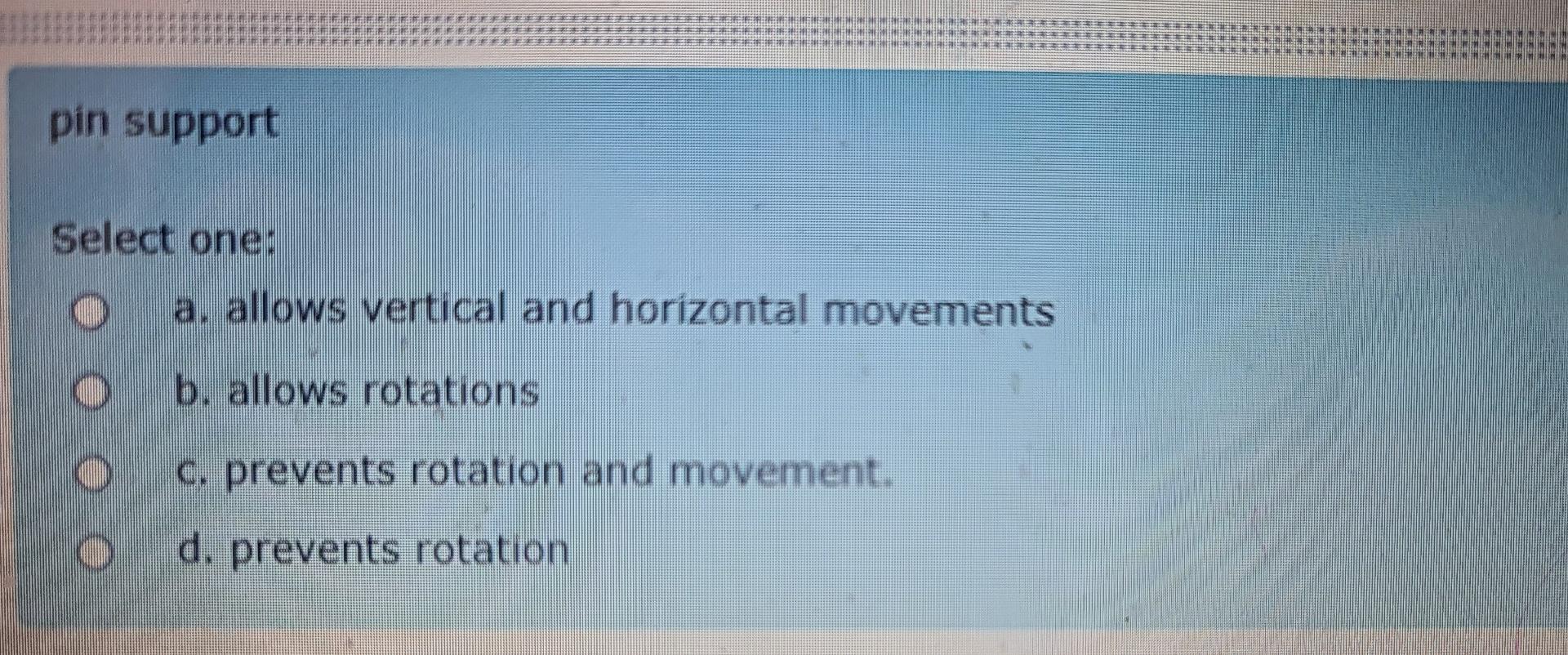 Solved pin support Select one: a, allows vertical and | Chegg.com