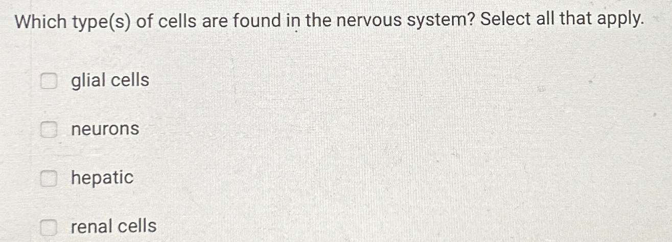 Solved Which type(s) ﻿of cells are found in the nervous | Chegg.com