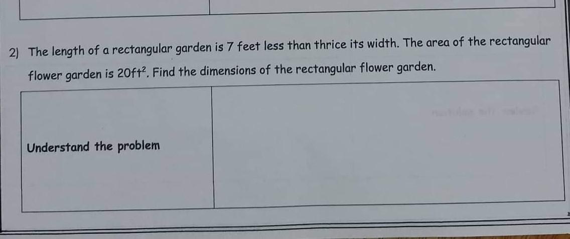 Solved 2) The length of a rectangular garden is 7 feet less | Chegg.com