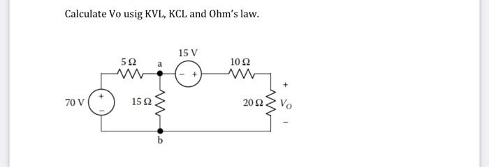 Solved Calculate Vo using KVL, KCL and Ohm's law. 15V 5Ω a | Chegg.com