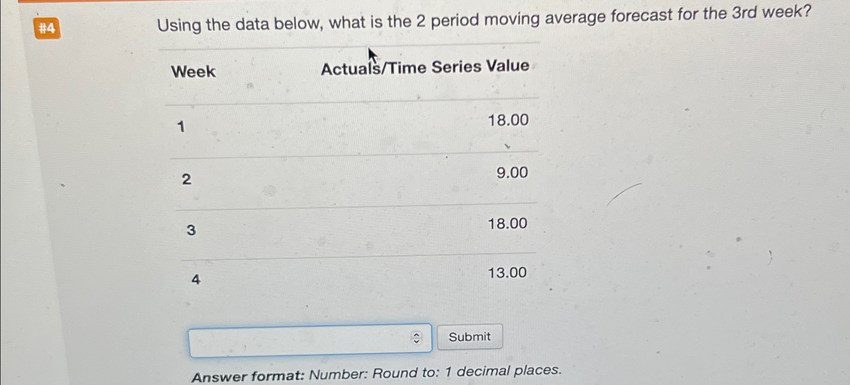 Solved #4Using the data below, what is the 2 ﻿period moving | Chegg.com
