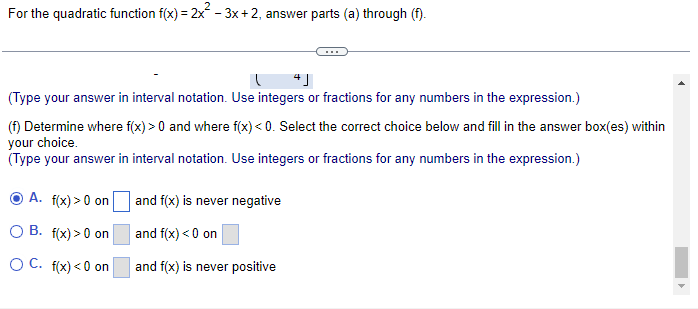 Solved For the quadratic function f(x)=2x2-3x+2, ﻿answer | Chegg.com