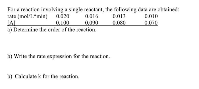 Solved For a reaction involving a single reactant, the | Chegg.com