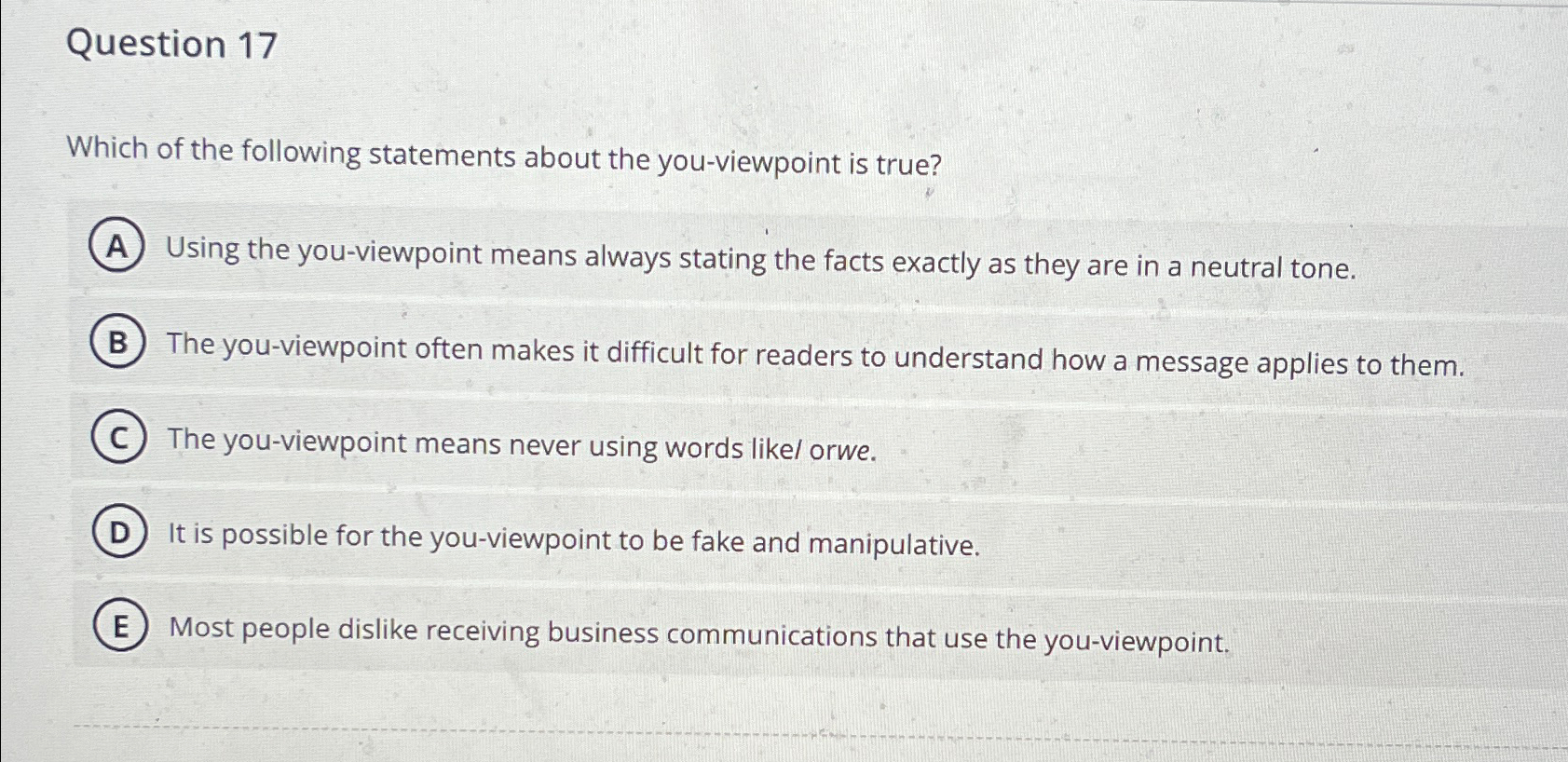 Solved Question 17Which of the following statements about | Chegg.com