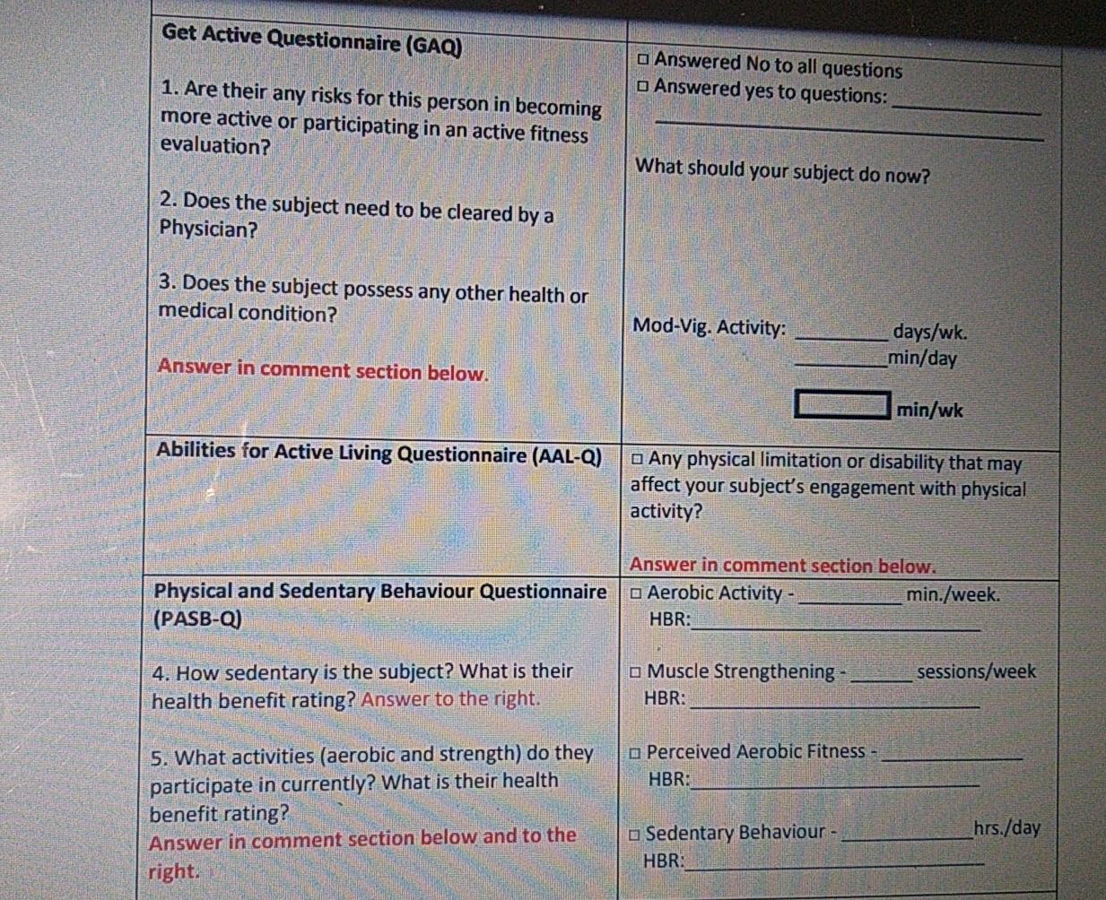 Get Active Questionnaire (GAQ) Answered No to all | Chegg.com